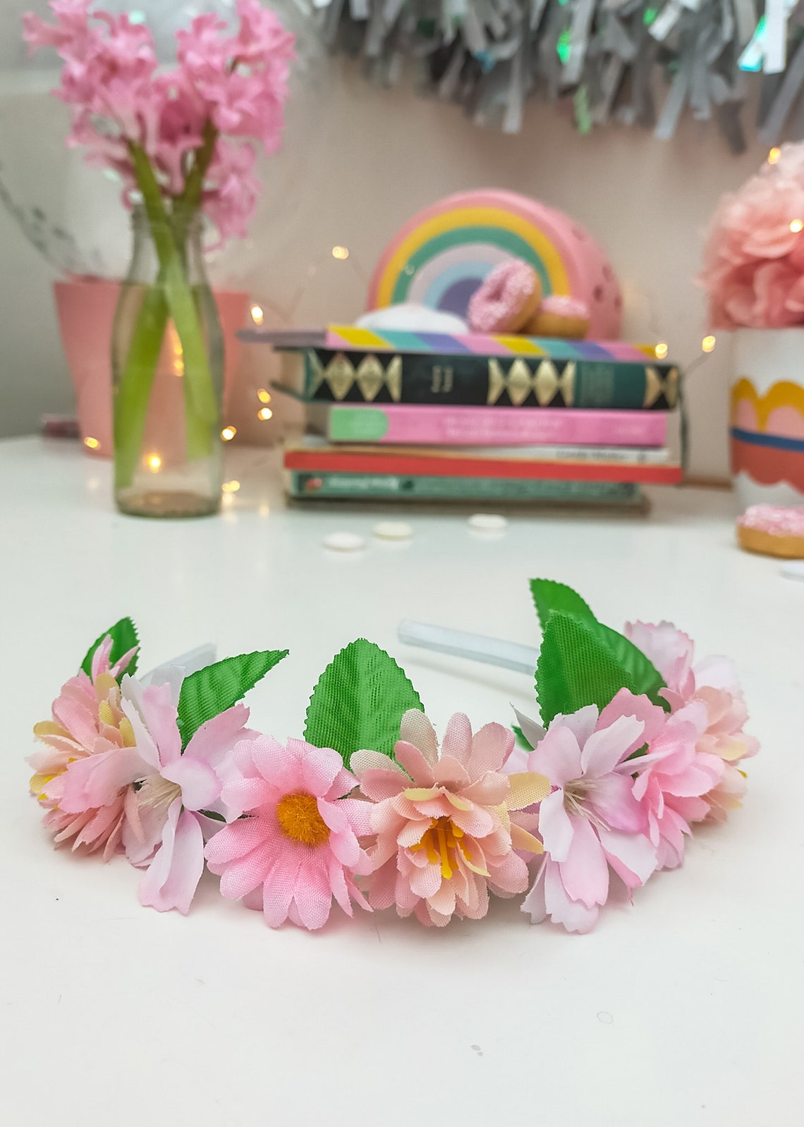 Girl's Pink Flower Crown Headband - Etsy
