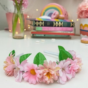 Girl's Pink Flower Crown Headband - Etsy
