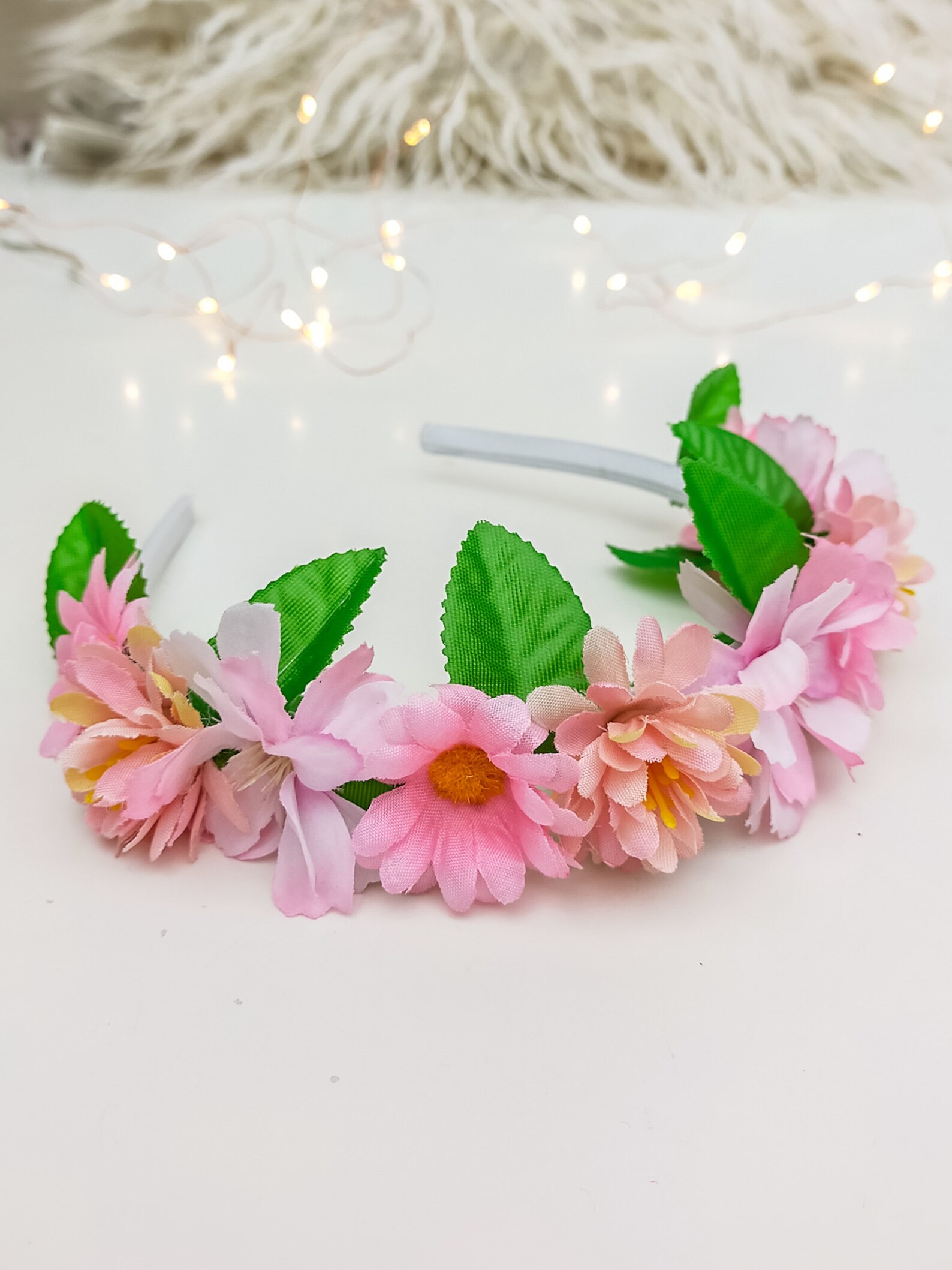 Girl's Pink Flower Crown Headband - Etsy