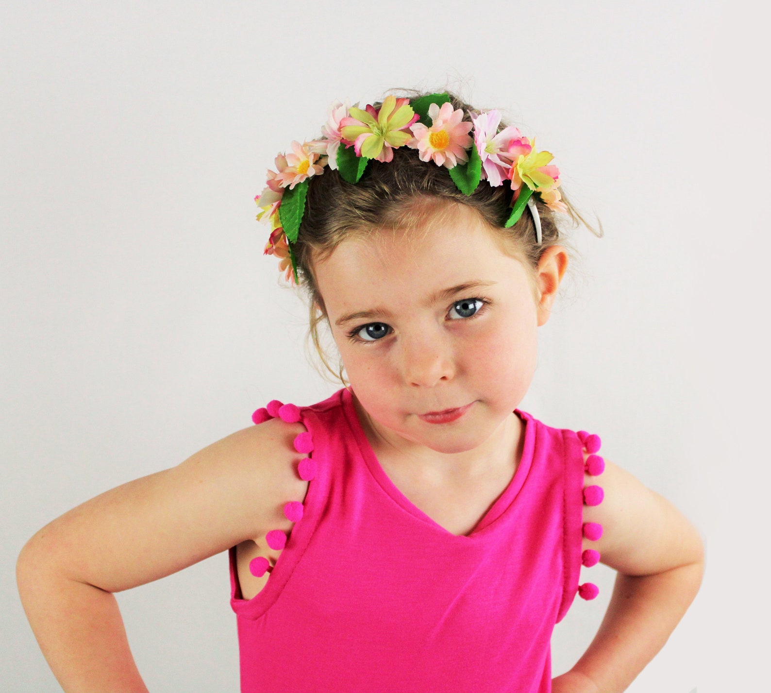 Girl's Pink Flower Crown Headband | Etsy