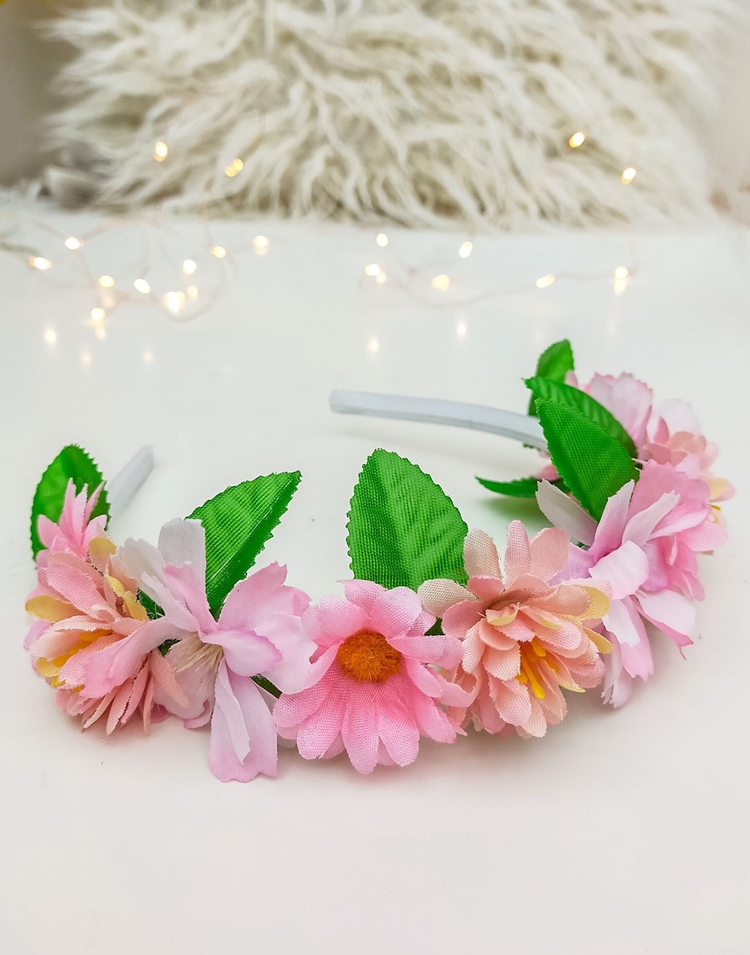 Girl's Pink Flower Crown Headband - Etsy