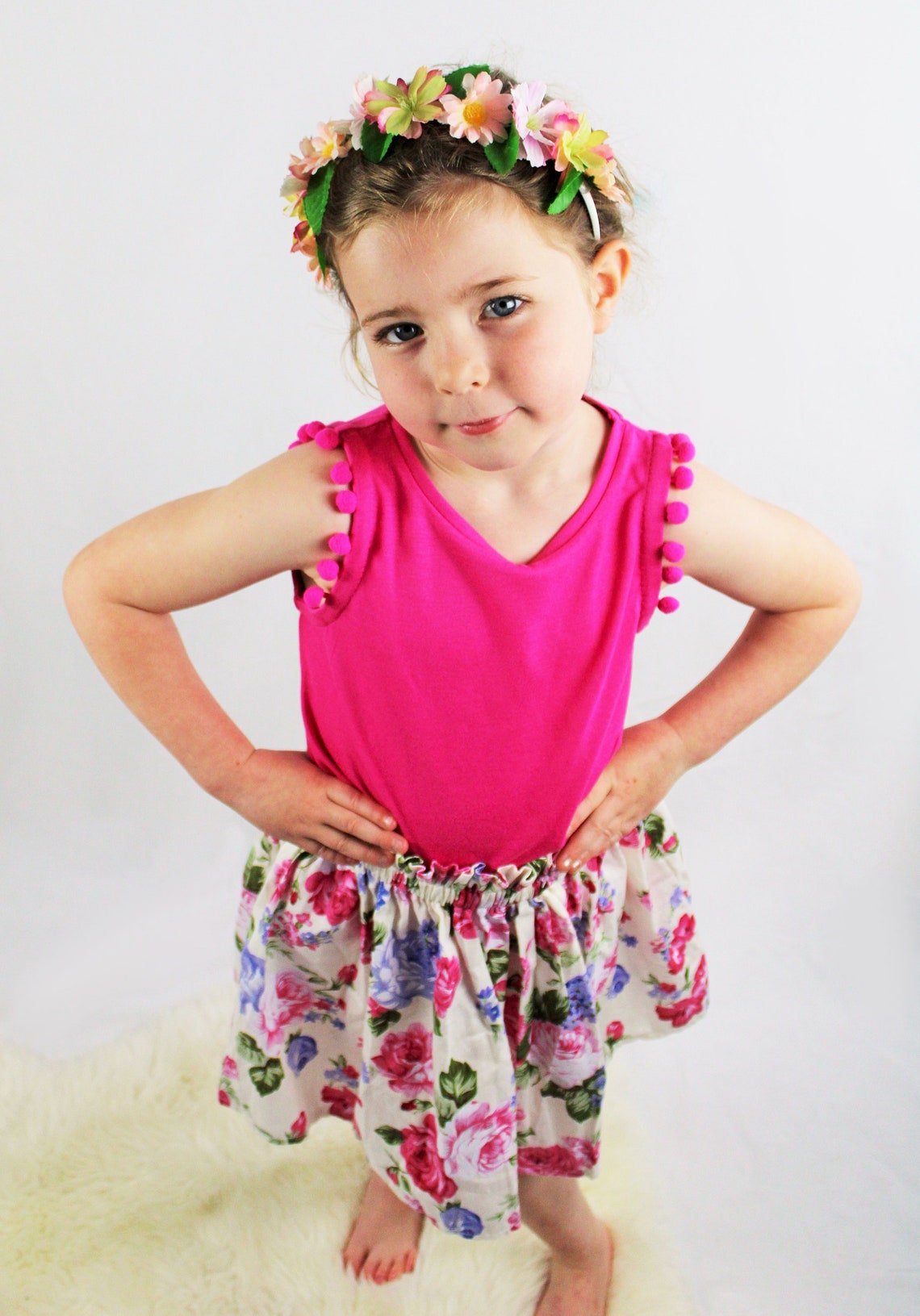 Girl's Pink Flower Crown Headband - Etsy
