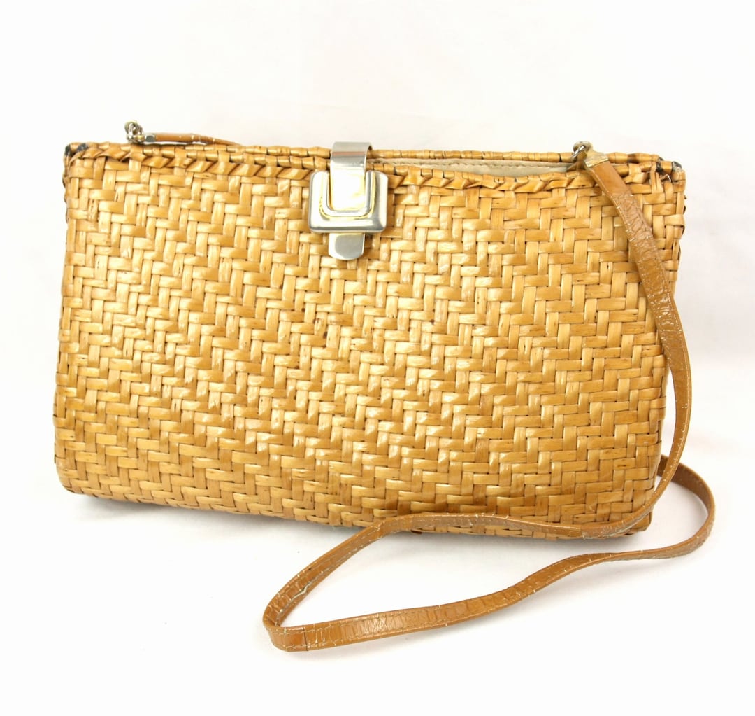 Vintage Rodo Straw Basket Weave Rigid Crossbody Handbag Purse Clutch ...