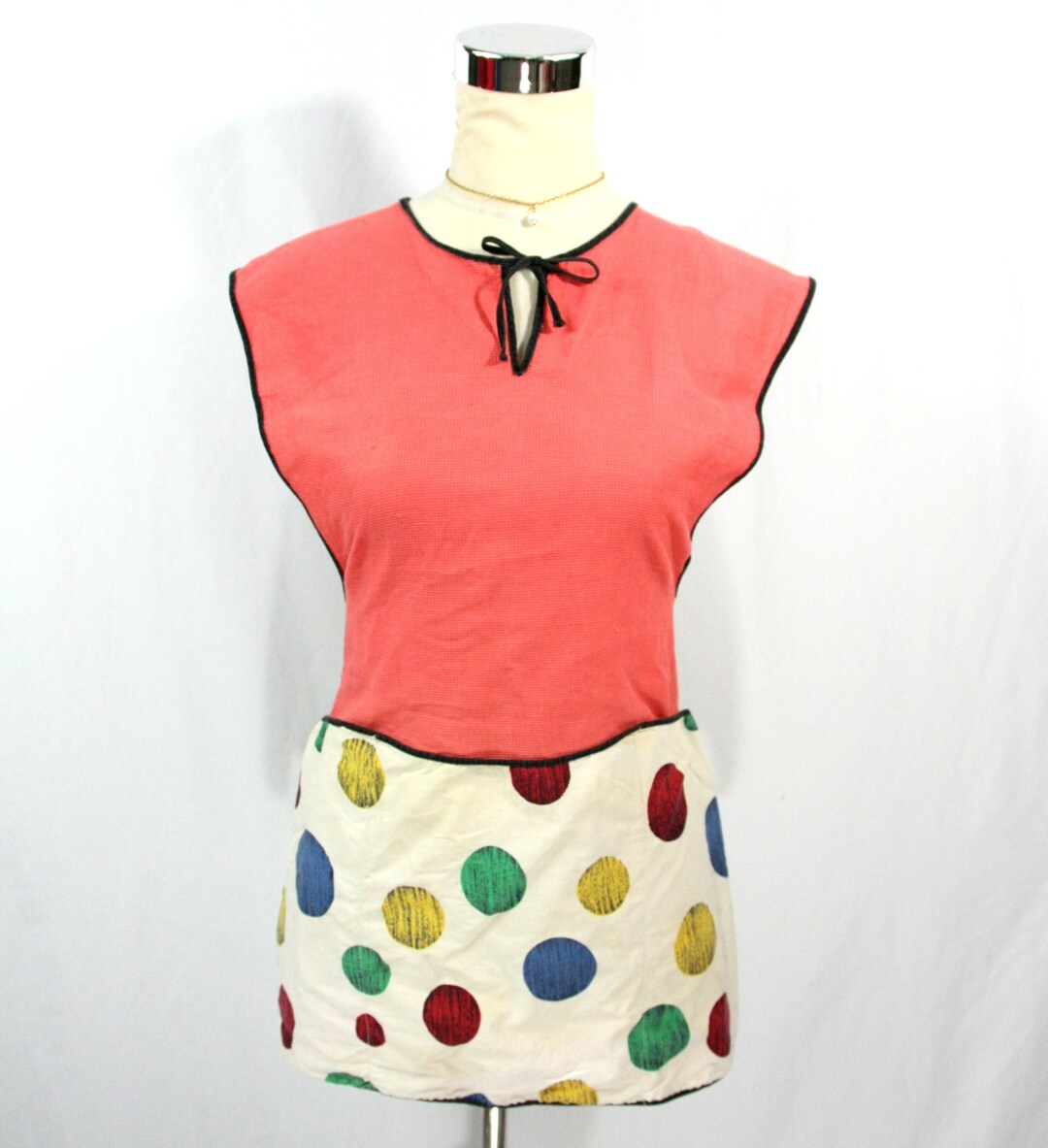 Vintage Polka Dots Tie Back Full Kitchen Apron Art Craft Smock With ...