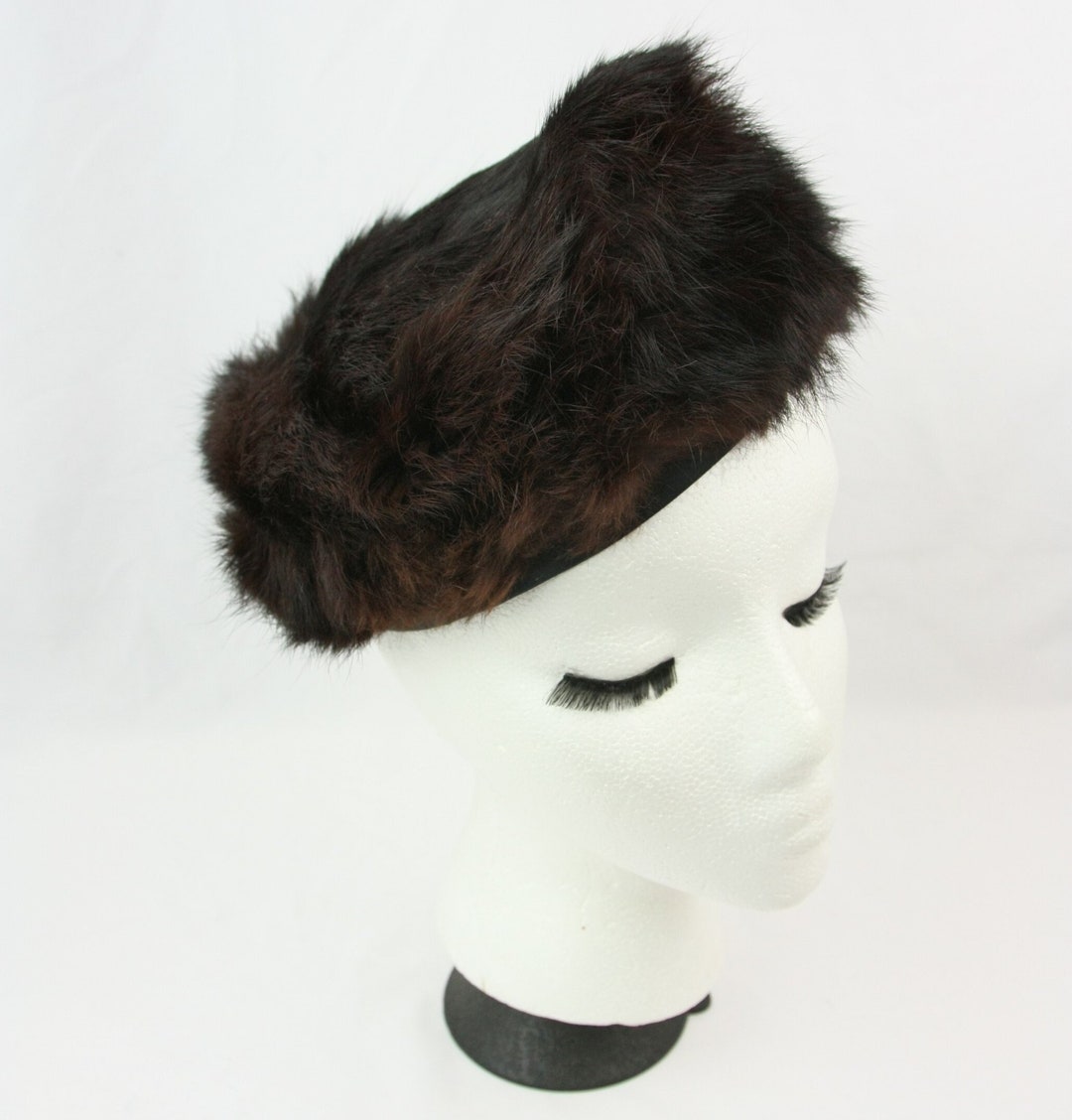 Vintage Christine Mink Muskrat Fur Pillbox Beret Winter Hat Brown New ...