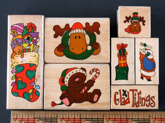Christmas Wood Mounted Red Rubber Stamp Set From Westwater / | Etsy