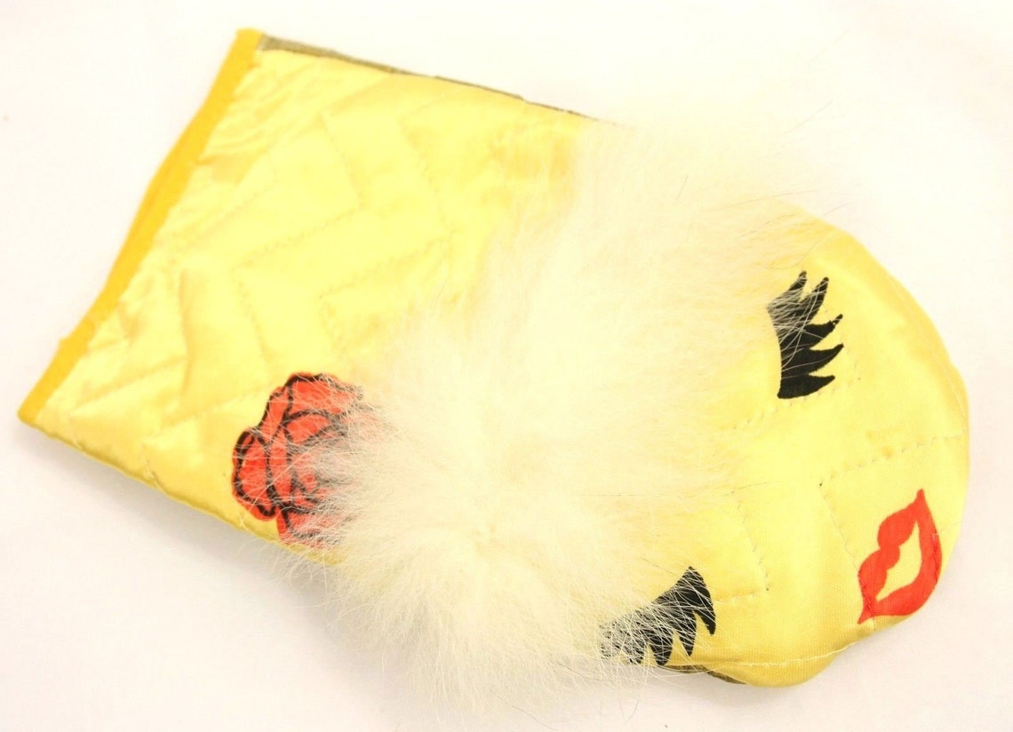 Adorable VINTAGE Yellow Satin Kissy Face Fuzzy Hair Oven Mit - Etsy
