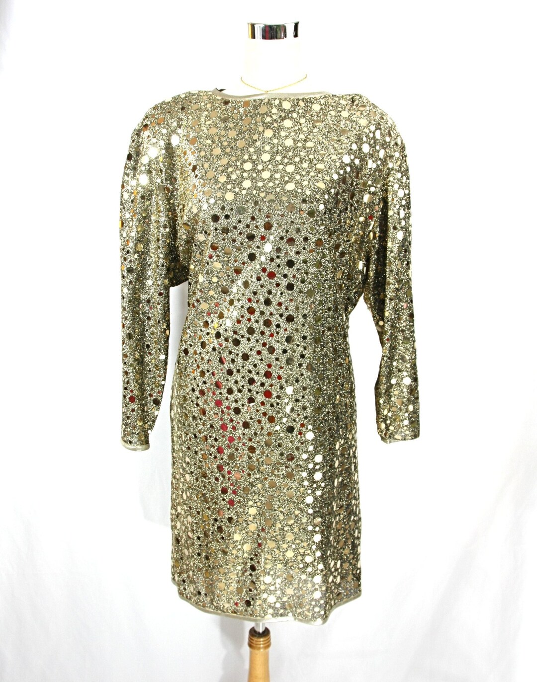 Vintage Gold Metallic Polka Dot Sparkle Shiny Disco Dolman Sleeve Sack ...