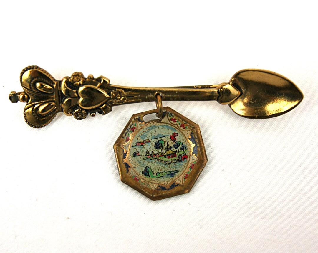 Vintage Coro Spoon and Plate Heart Crown Top Gold Colored Pin Brooch ...