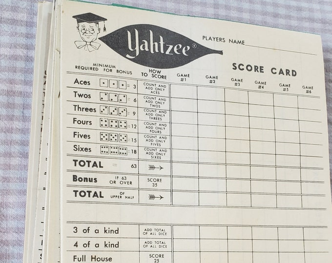 Vintage Yahtzee Score Cards - Yahtzee Score - Board Game Ephemera Junk ...