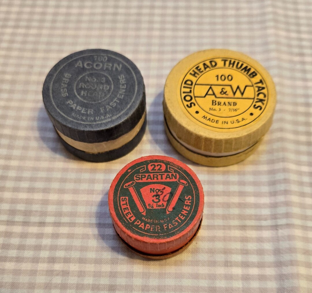 Vintage Paper Fasteners in Boxes Vintage Brads Brass Steel Mid-century ...
