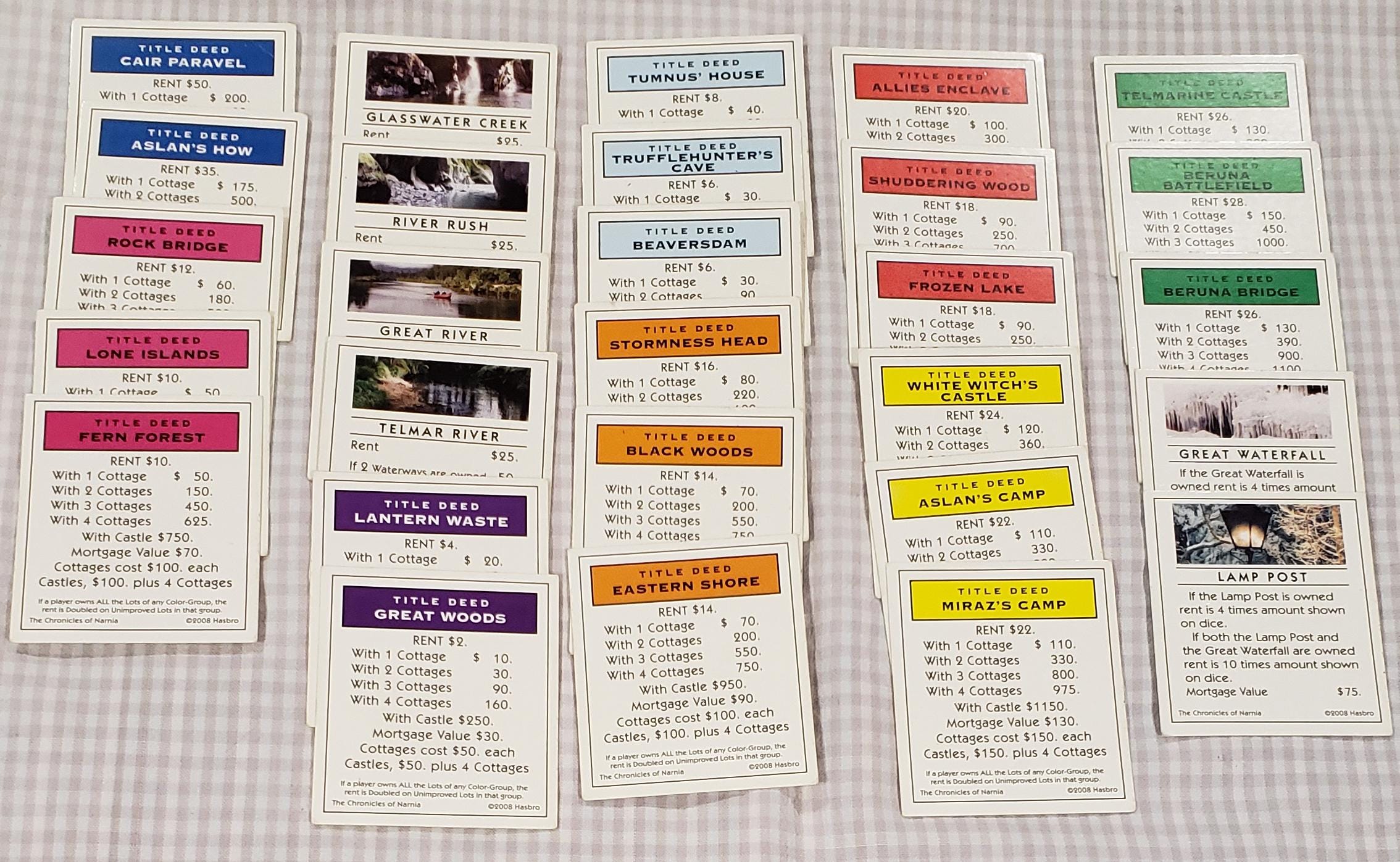 Narnia Monopoly Property Cards - Title Deed Cards Monopoly Chronicles ...