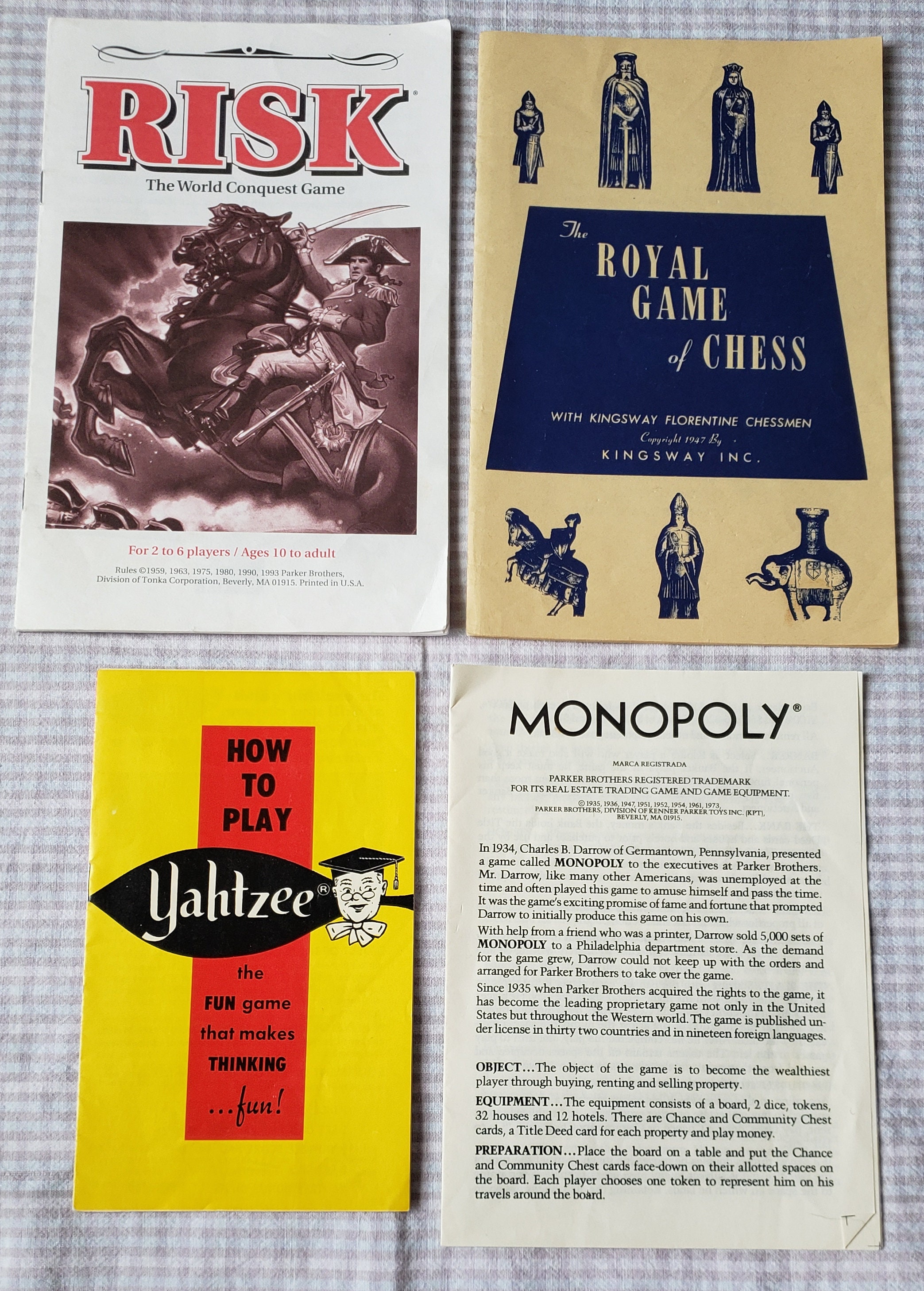 Vintage Board Game Instructions Ephemera Lot - Monopoly Yahtzee Risk ...