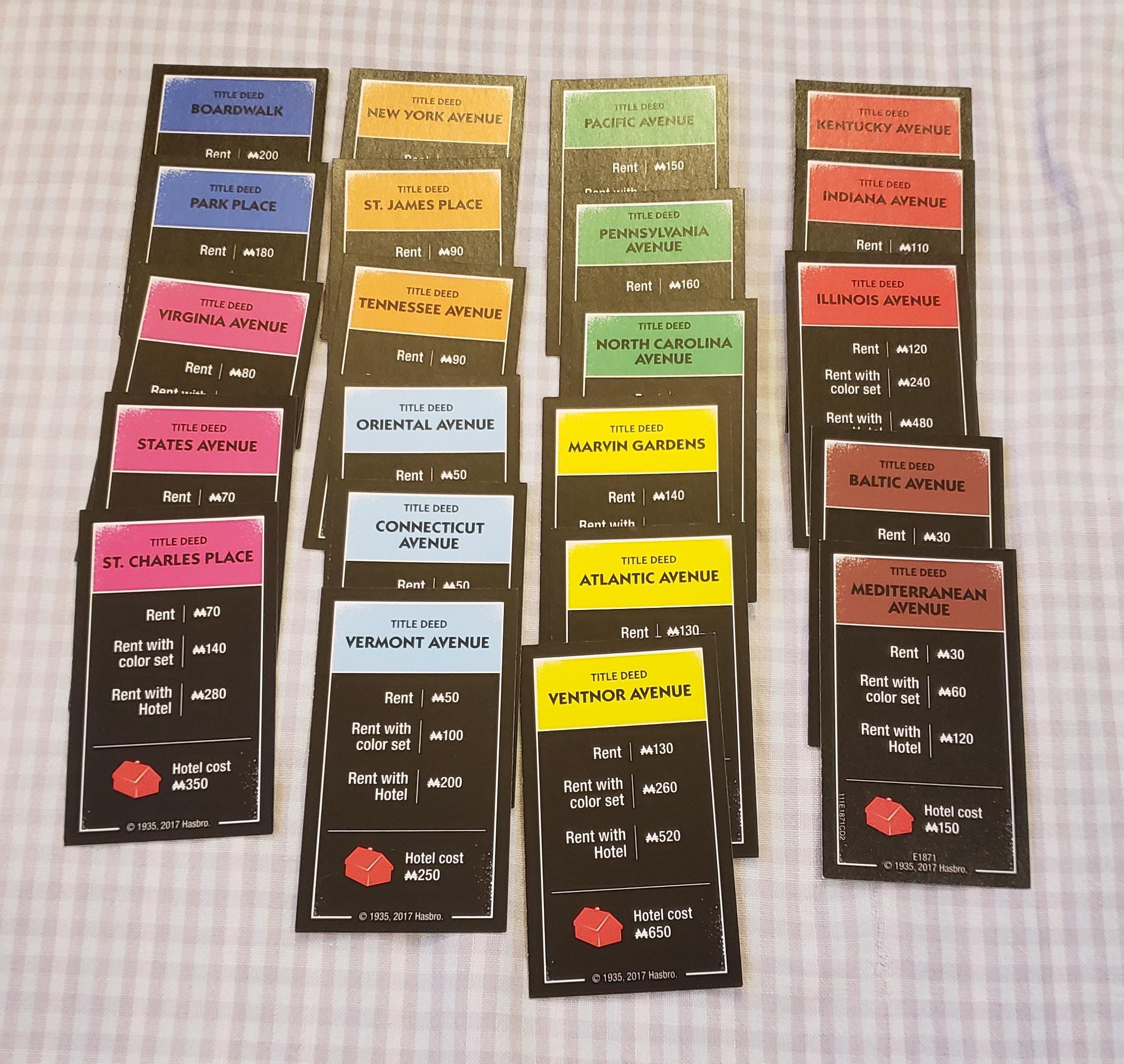 Monopoly Cheater's Edition Property Cards - Title Deed Cards Monopoly ...