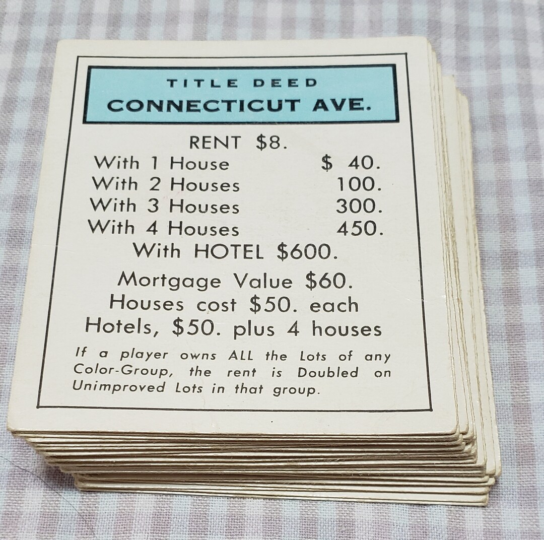 Vintage Monopoly Property Cards Title Deed Cards for Monopoly Vintage ...