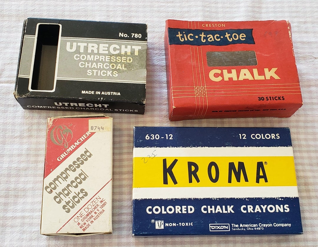 Vintage Chalk Charcoal Boxes - Kroma Colored Chalk - Creston Tic Tac ...