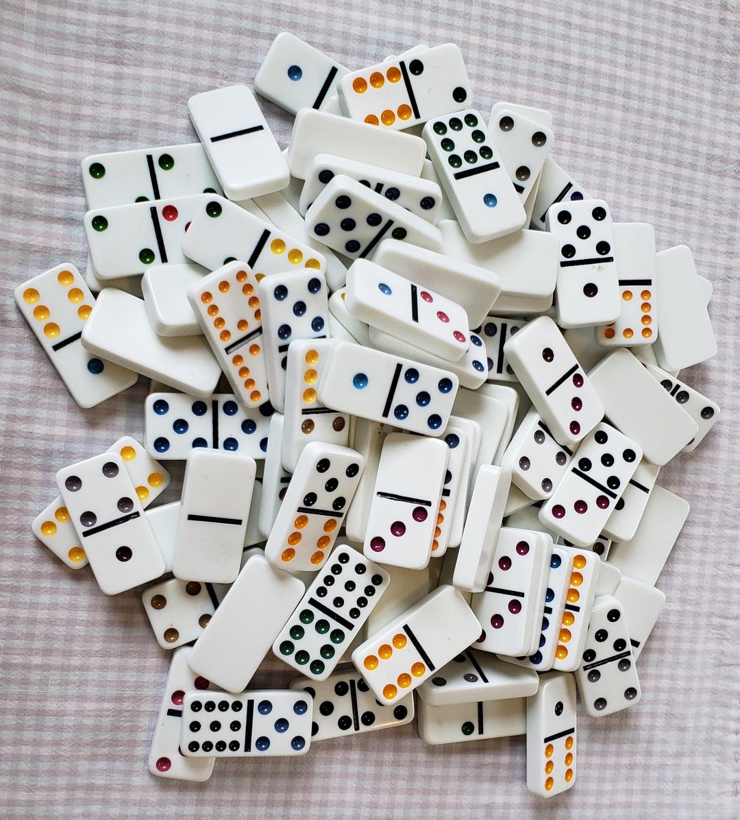 Lot of 103 White Plastic Dominoes - Color Dot Dominoes - Colored ...