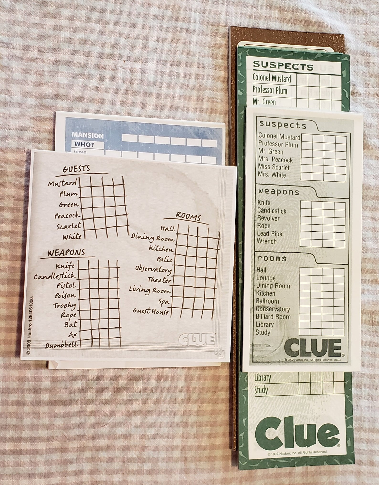 Clue Game Suspect Log Sheets Assortment - Vintage Clue Game Score Sheet ...