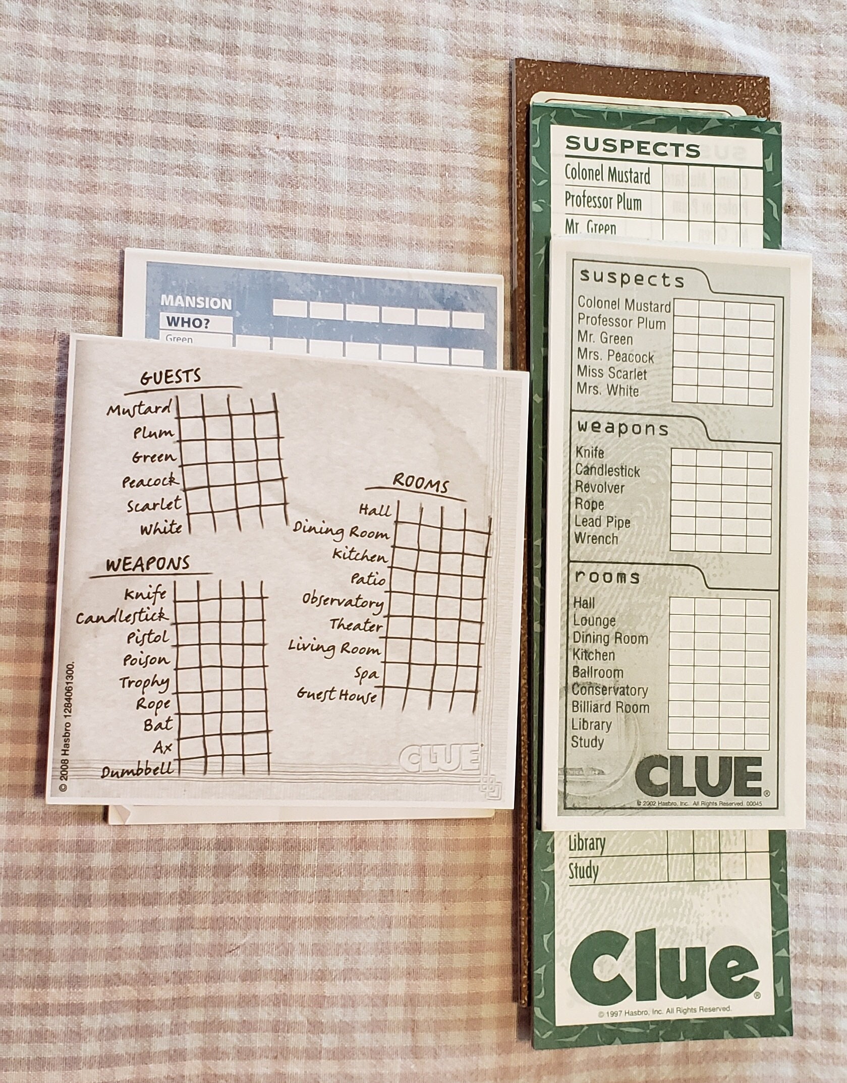 Clue Game Suspect Log Sheets Assortment - Vintage Clue Game Score Sheet ...