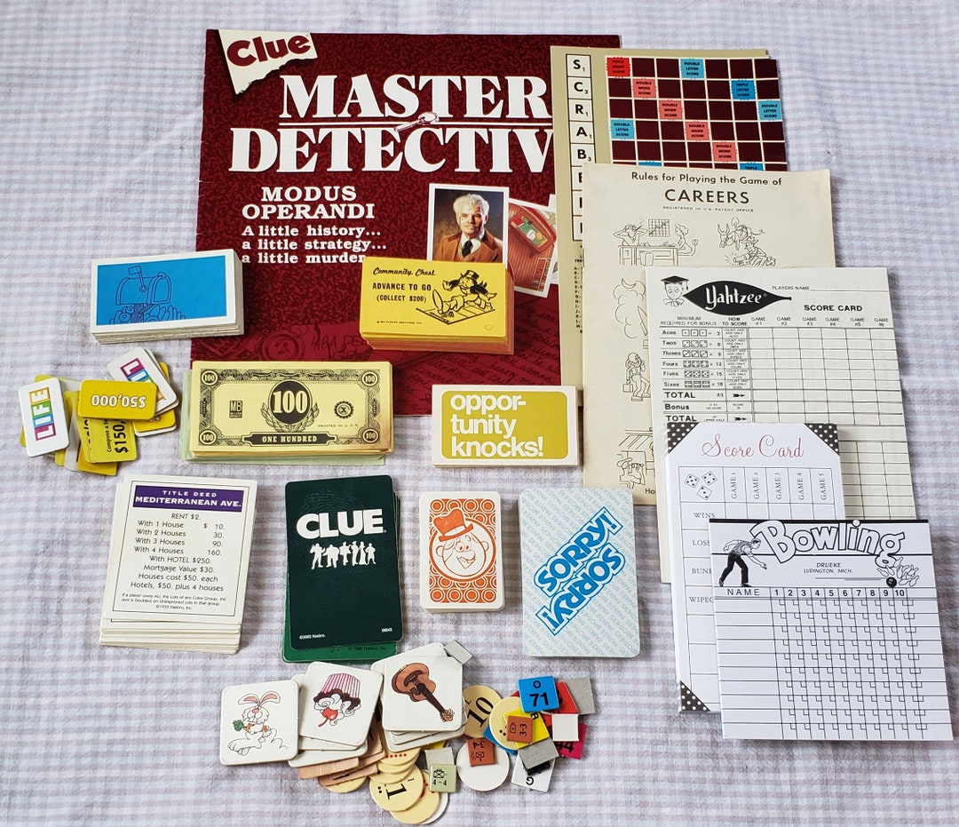 Board Game Ephemera Lot - Board Game Cards - Monopoly Clue Yahtzee - Game Pieces - Game Score ...