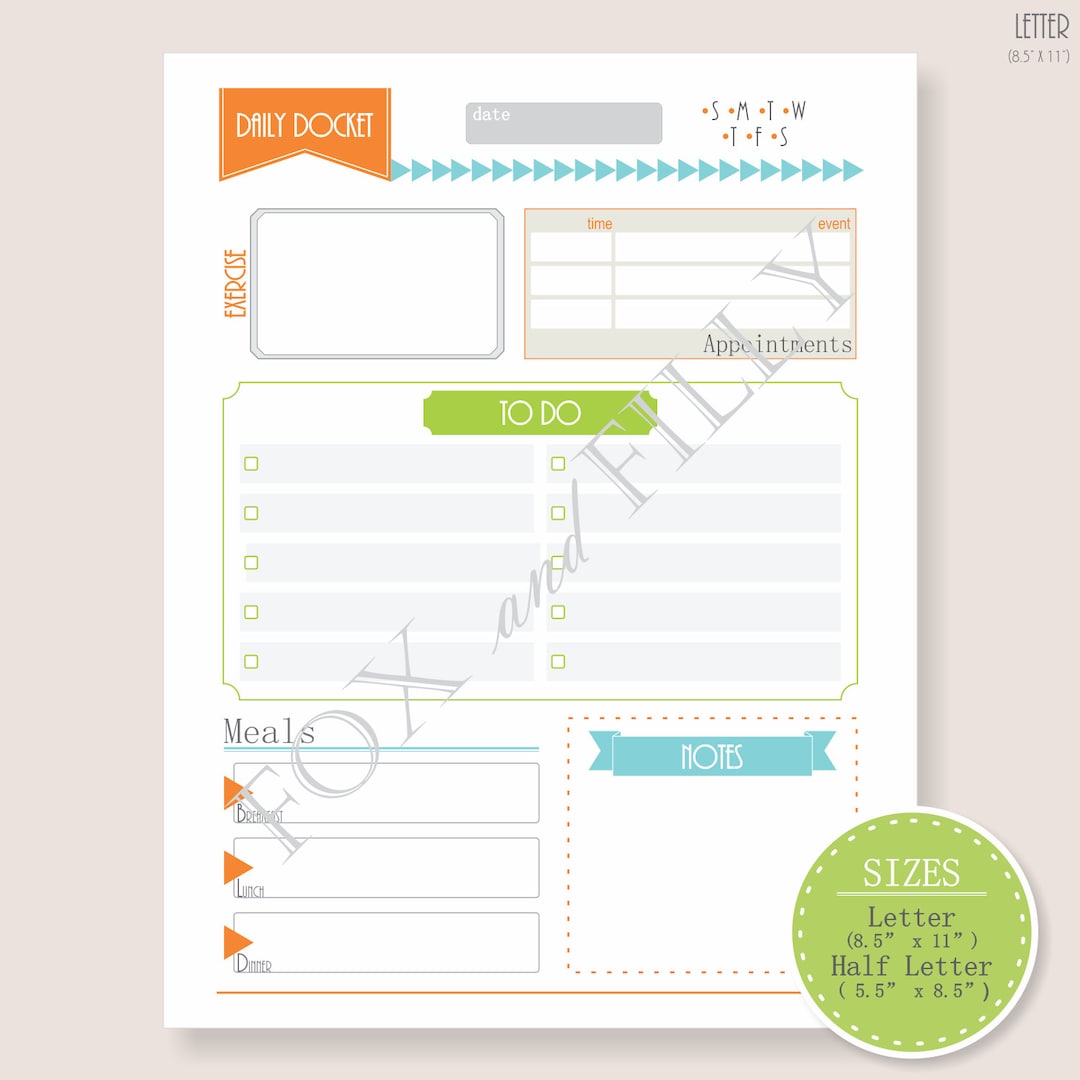 Printable Daily Docket - Letter & Half Letter Size (PDF Download) - Etsy