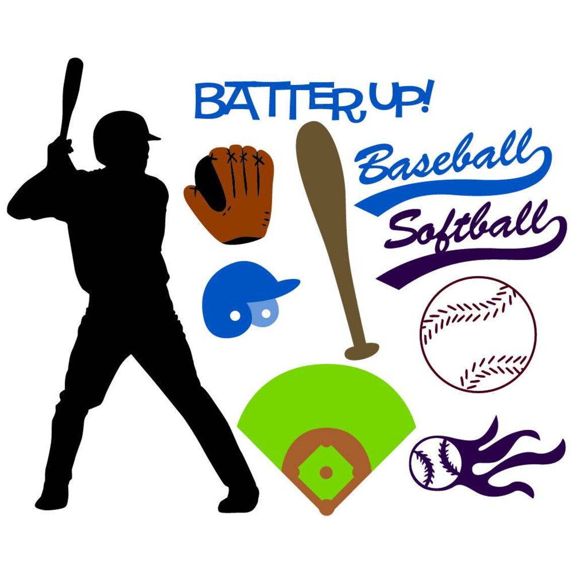 Baseball/softball Vector Art SVG Files - Player, Ball, Baseball Field ...