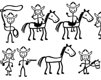 Stick Figure People Family cowboy Themed Vector Art SVG Files - Etsy