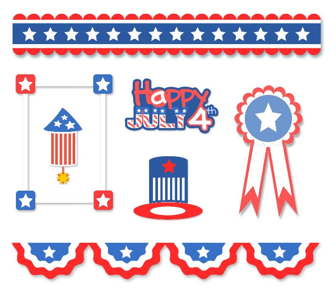 4th of July Vector Art SVG Files Set #1 - Star, Rocket, Hat, Ribbon ...