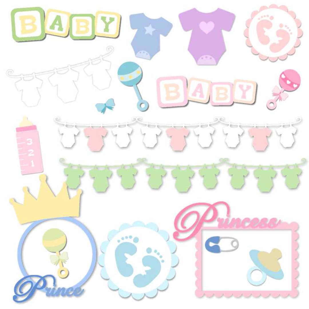Baby Elements Vector Art SVG Files / Onesie, Footprint, Bottle, Bow ...