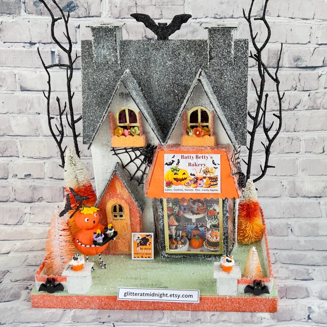 Putz Halloween Bakery White Orange Batty Betty's Bakery - Etsy