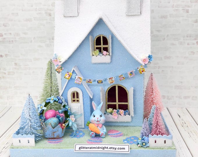 Easter Putz Blue With Bunny and Basket Bunny - Etsy