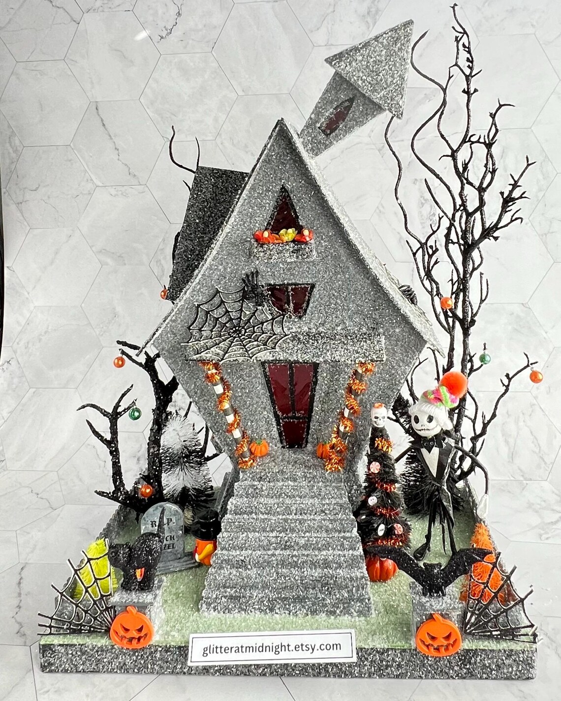 Nightmare Hollow Spooky Putz Glitter House Orange Accents - Etsy
