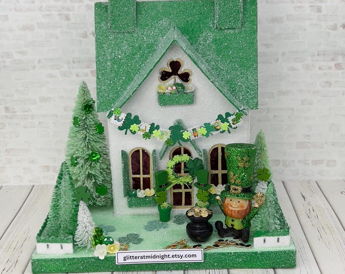 St. Patrick Day Putz House Green With Leprechaun - Etsy