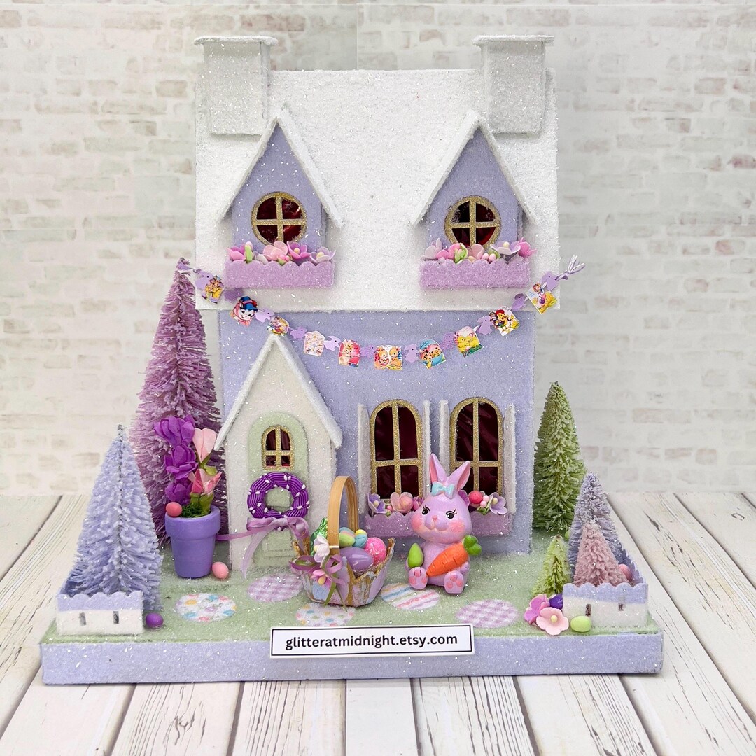 Easter Putz With Bunny Easter Egg Hunt Lavender and White - Etsy