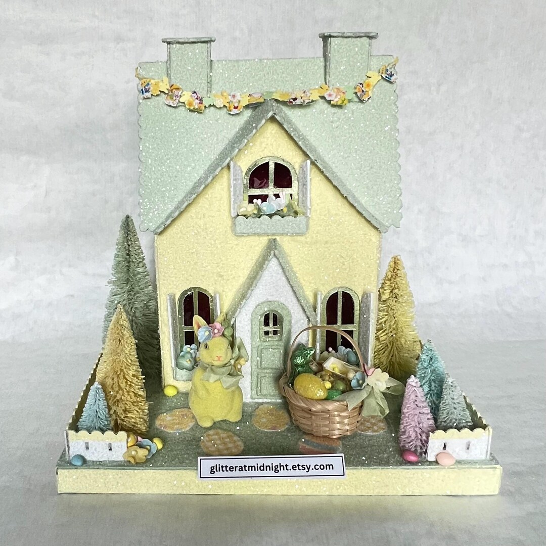 Easter Putz With Bunny Easter Egg Hunt Yellow & Pale Green. - Etsy