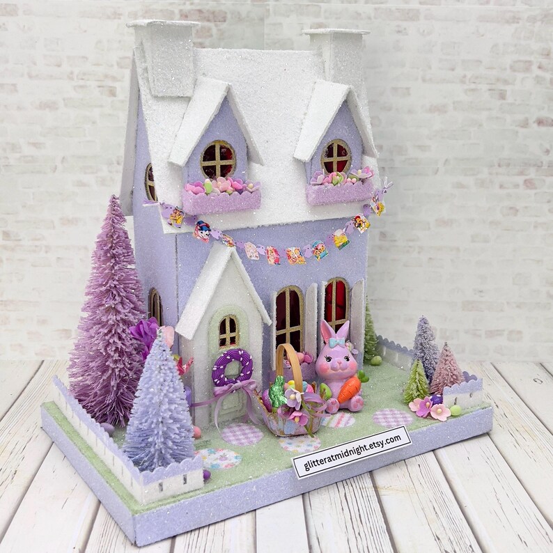 Easter Putz With Bunny Easter Egg Hunt Lavender and White - Etsy