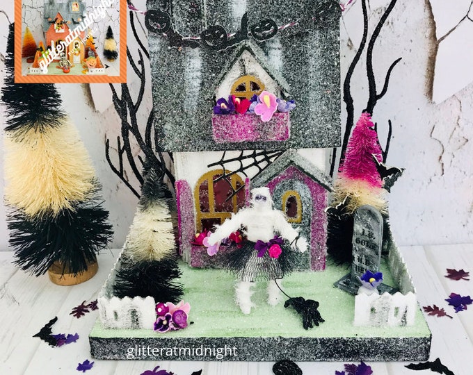 Halloween Putz MS. Mummy House in White Black and Violet - Etsy
