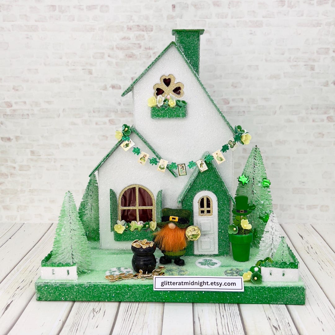 St. Patrick Day Putz House Green With Leprechaun - Etsy