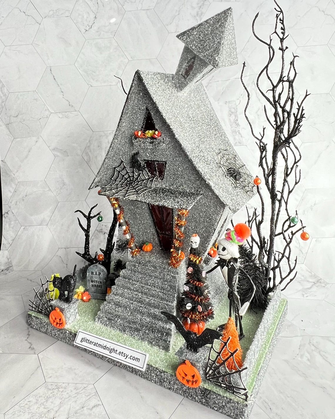Nightmare Hollow Spooky Putz Glitter House Orange Accents - Etsy