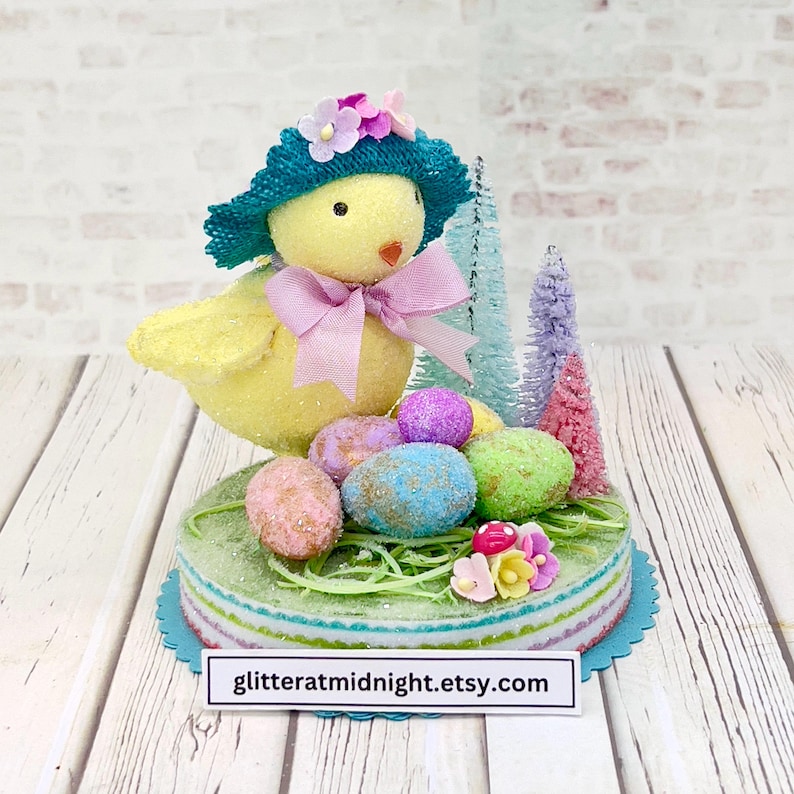 Easter Chick With Bonnet and Eggs - Etsy