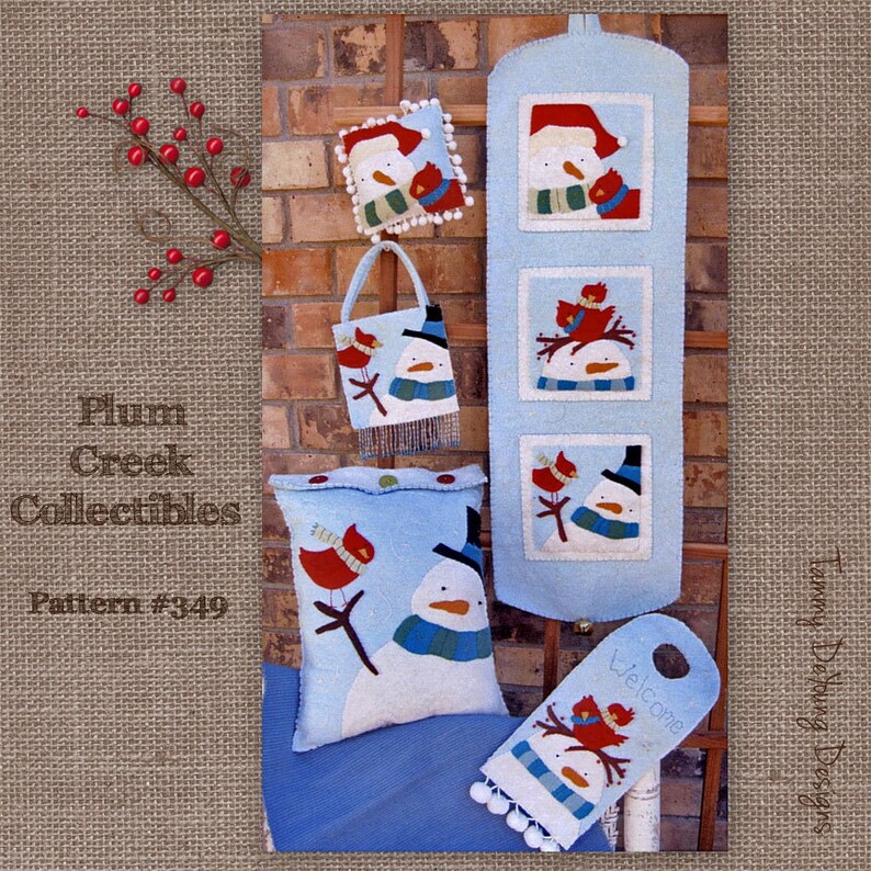 Snowman Pattern *felt Snowman Pillow* & Banner, Ornament, Door Knob ...