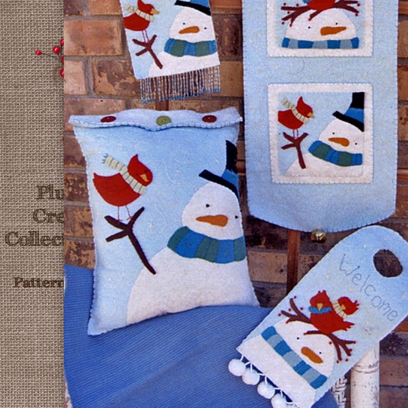 Snowman Pattern *felt Snowman Pillow* & Banner, Ornament, Door Knob ...
