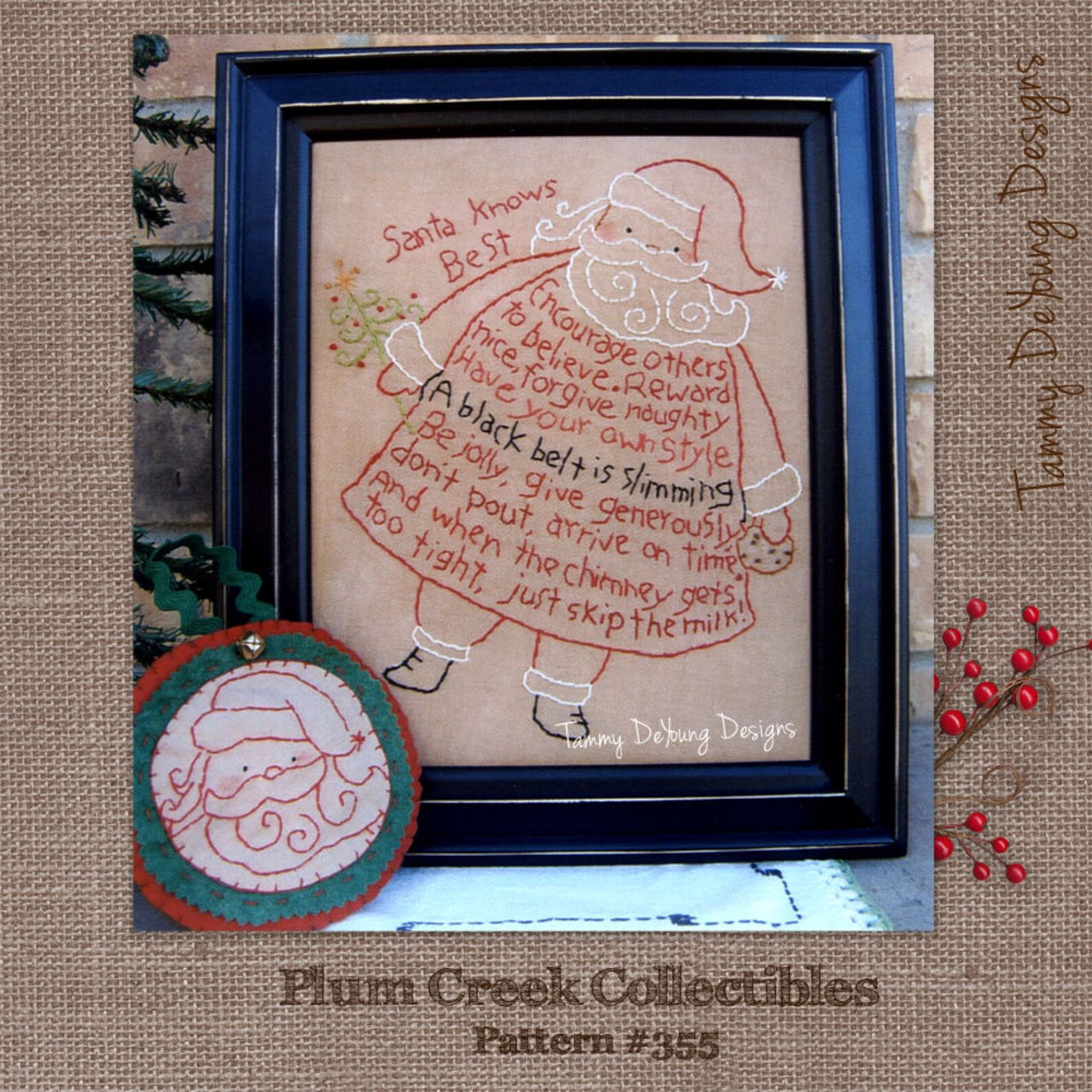 Primitive Santa Pattern, Christmas Embroidery Design Features Hand ...