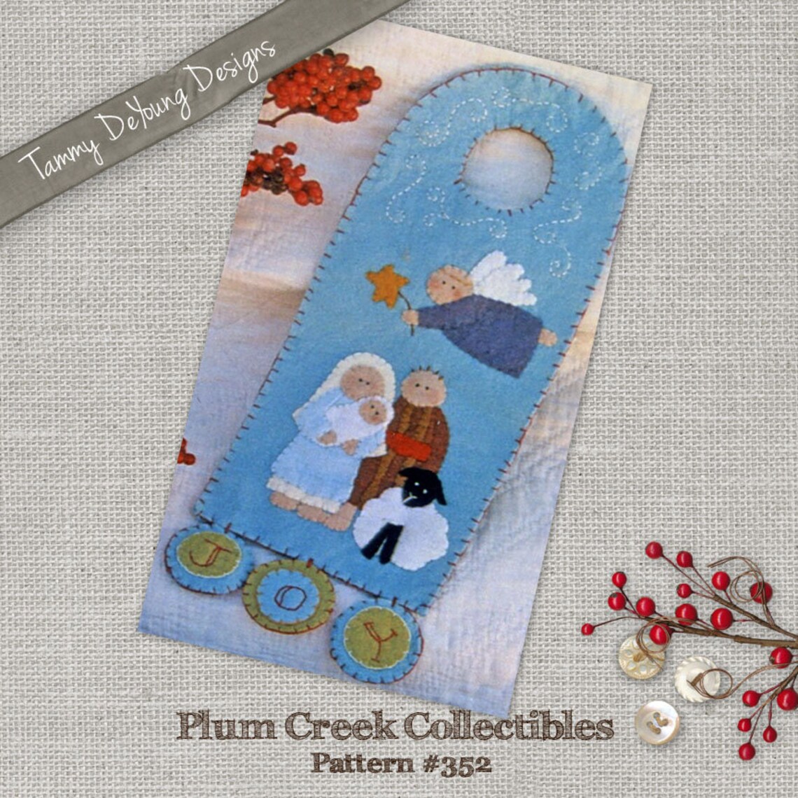 Nativity Scene Christmas Pillow Pattern Door Knob Hanger, Felt Manager ...