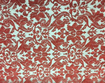 Red lace fabric | Etsy