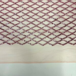 Dusty Pink Diamond Pattern Sequin Stretch Mesh Apparel Couture Fabric ...