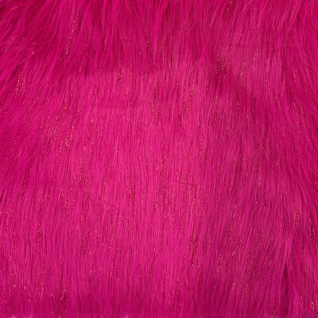 Fuchsia Tinsel Sparkle Glitter Long Pile Shaggy Faux Fur Fabric - Sold ...