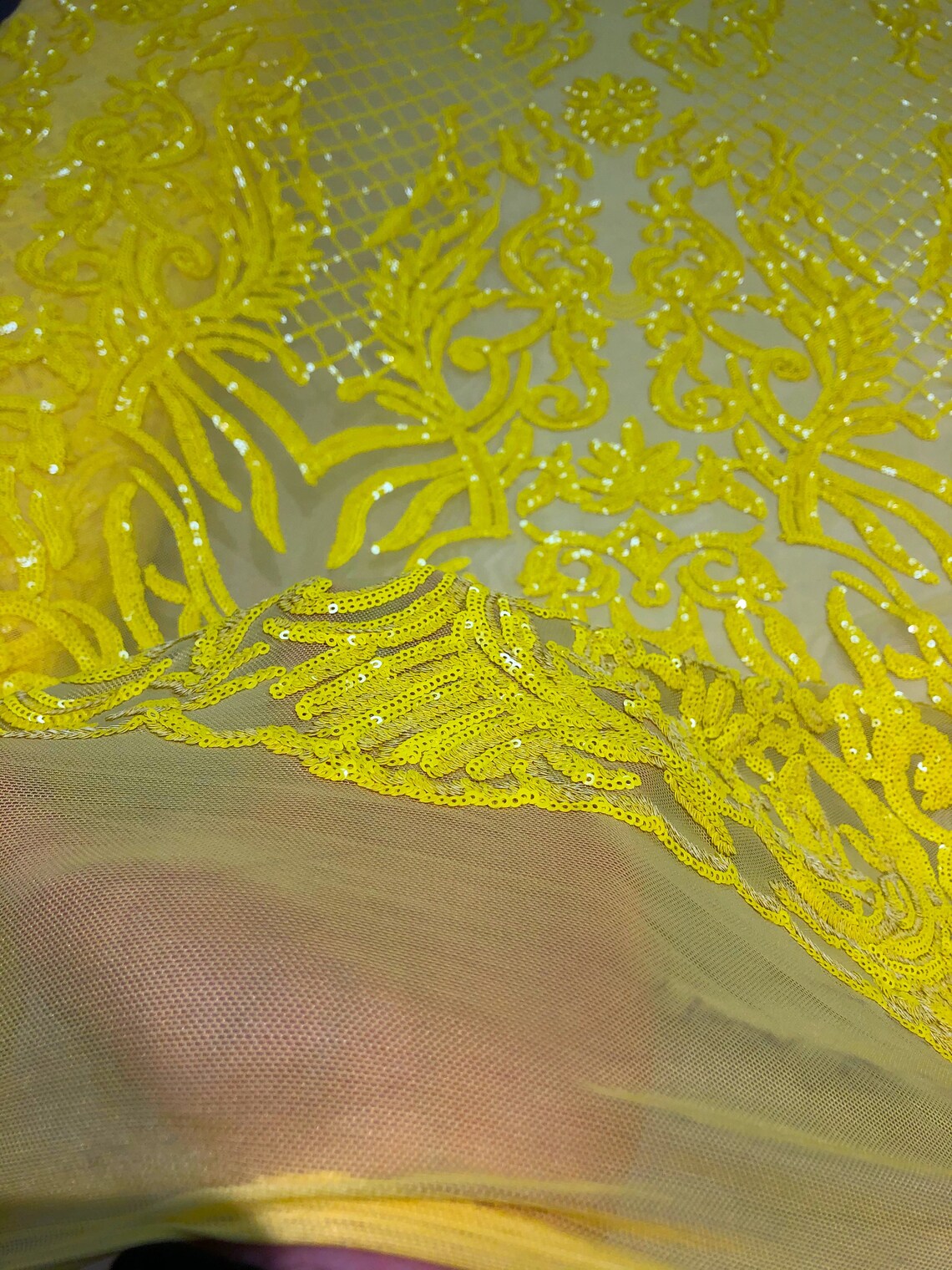 Neon Yellow Luna Stretch Sequins Wedding Prom Formal Lace Fabric - Sold ...