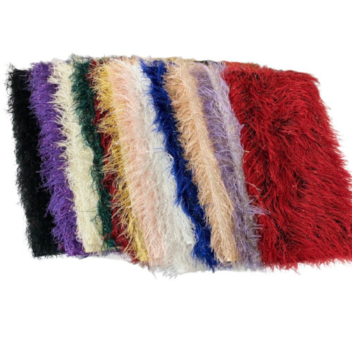 Gold Metallic Faux Ostrich Feather Lace Apparel Costume Fabric - Sold ...