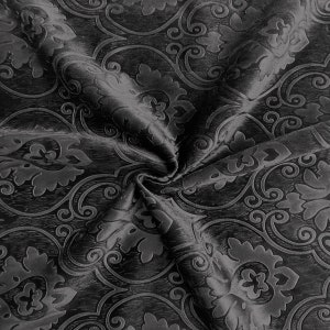 Black Royalty Damask Embossed Velvet Upholstery Drapery Fabric - Sold ...